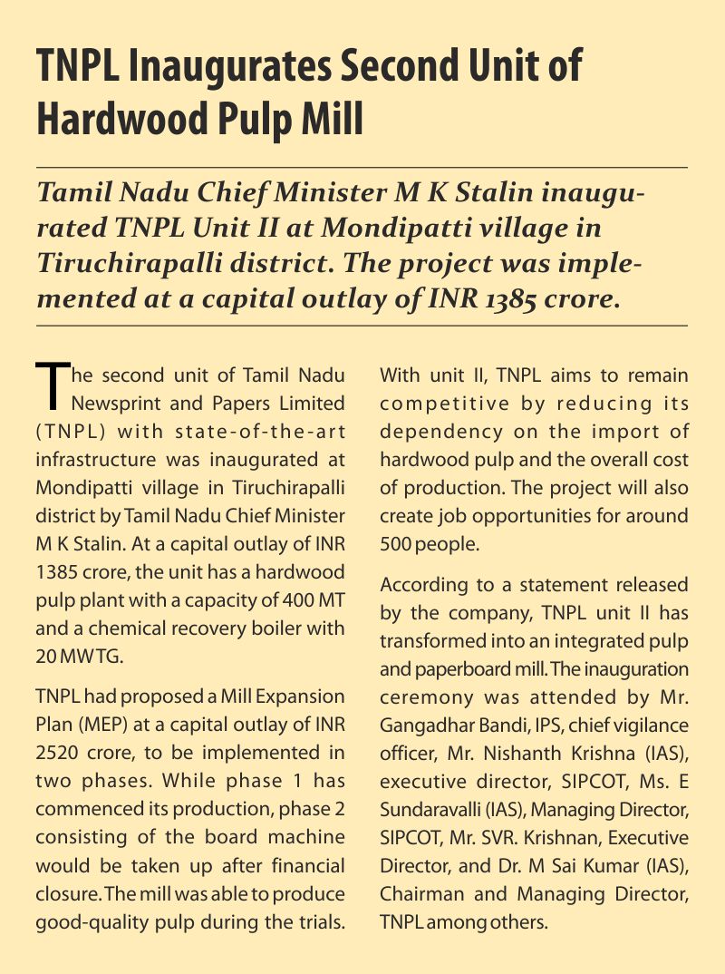 TNPL to Come Up with 200,000 TPA Packaging Board Plant - Papermart